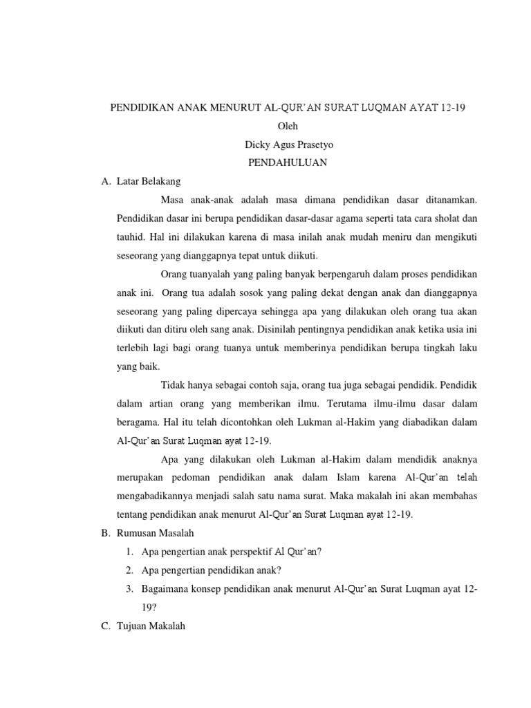 Pendidikan Anak Menurut Qs Luqman Ayat 12 19 | PDF