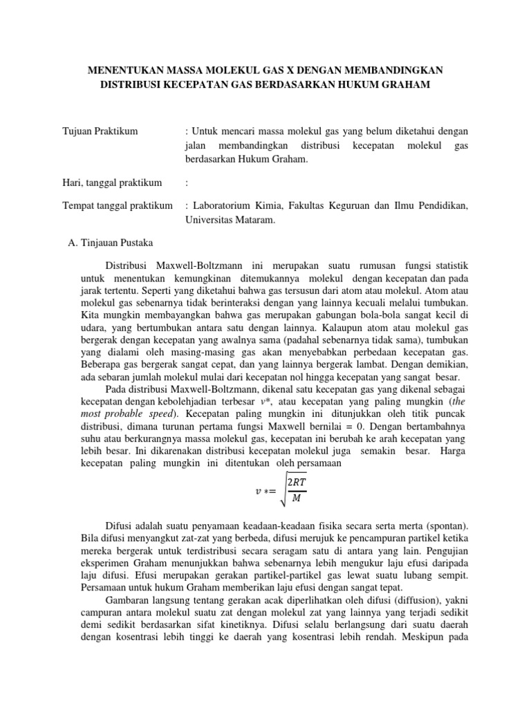 Menentukan Massa Molekul Gas X Dengan Membandingkan Distribusi ...