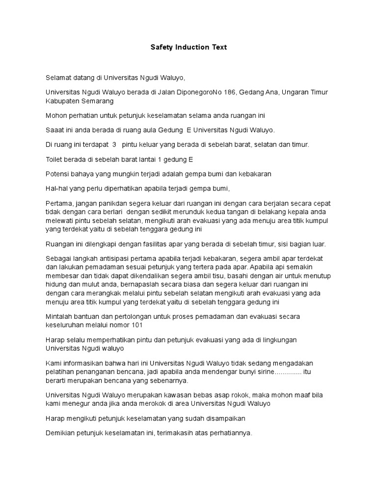 Safety Briefing Teks | PDF