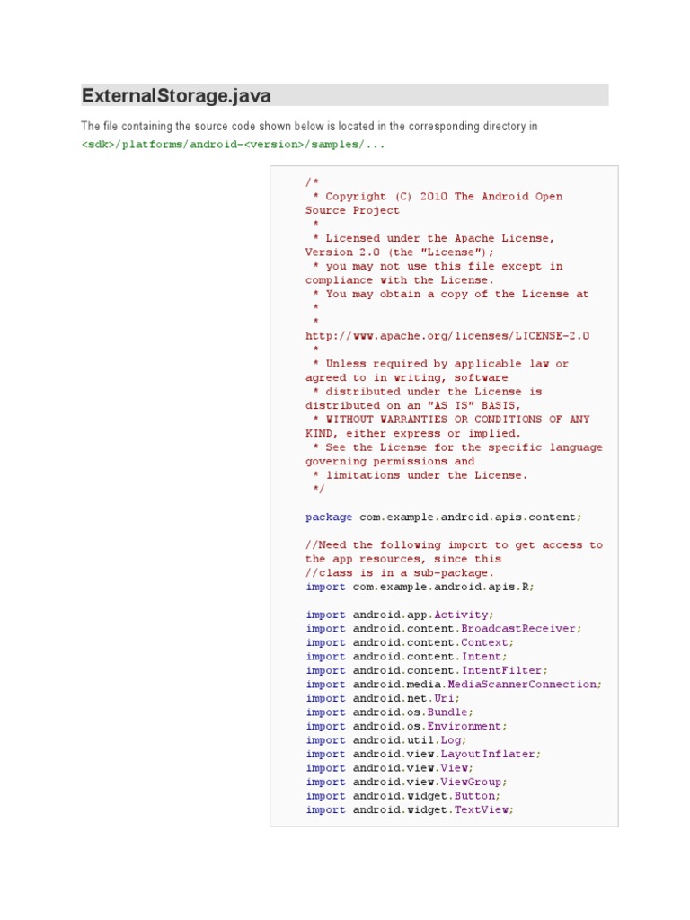 Externalstorage Java The File Containing The Source Code Shown Below Is Located In The