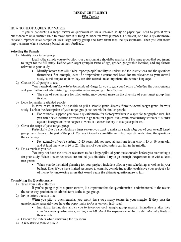 Validation of Questionnaire and Pilot Testing Report | PDF | Survey ...