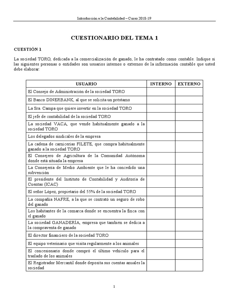 Cuestionario Tema 1 2019 (5274) | PDF | Estado financiero | Contabilidad