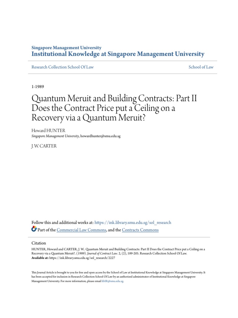 Quantum Meruit and Building Contracts Part II | PDF | Restitution | Damages