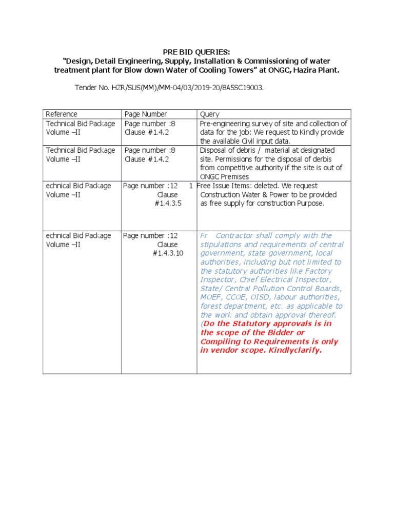 Pre Bid Queries | PDF | Nature
