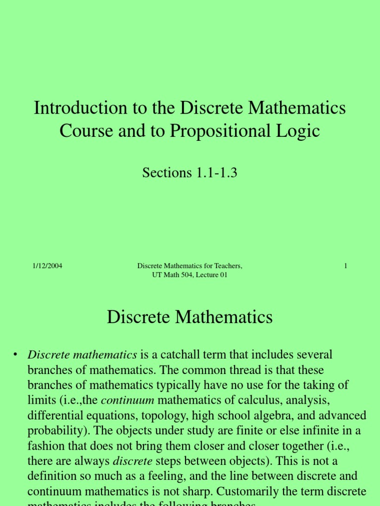 Discrete Math & Propositional Logic | PDF | Teaching Mathematics ...