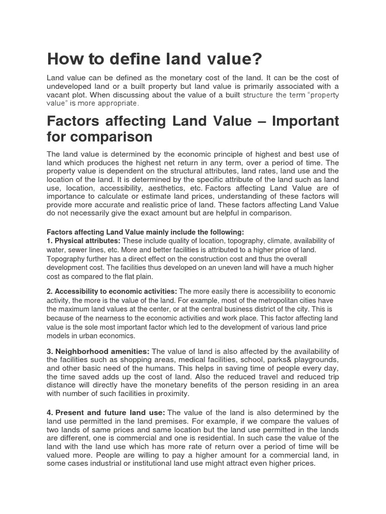Factors Affecting Land Value | PDF | Real Estate Appraisal | Zoning