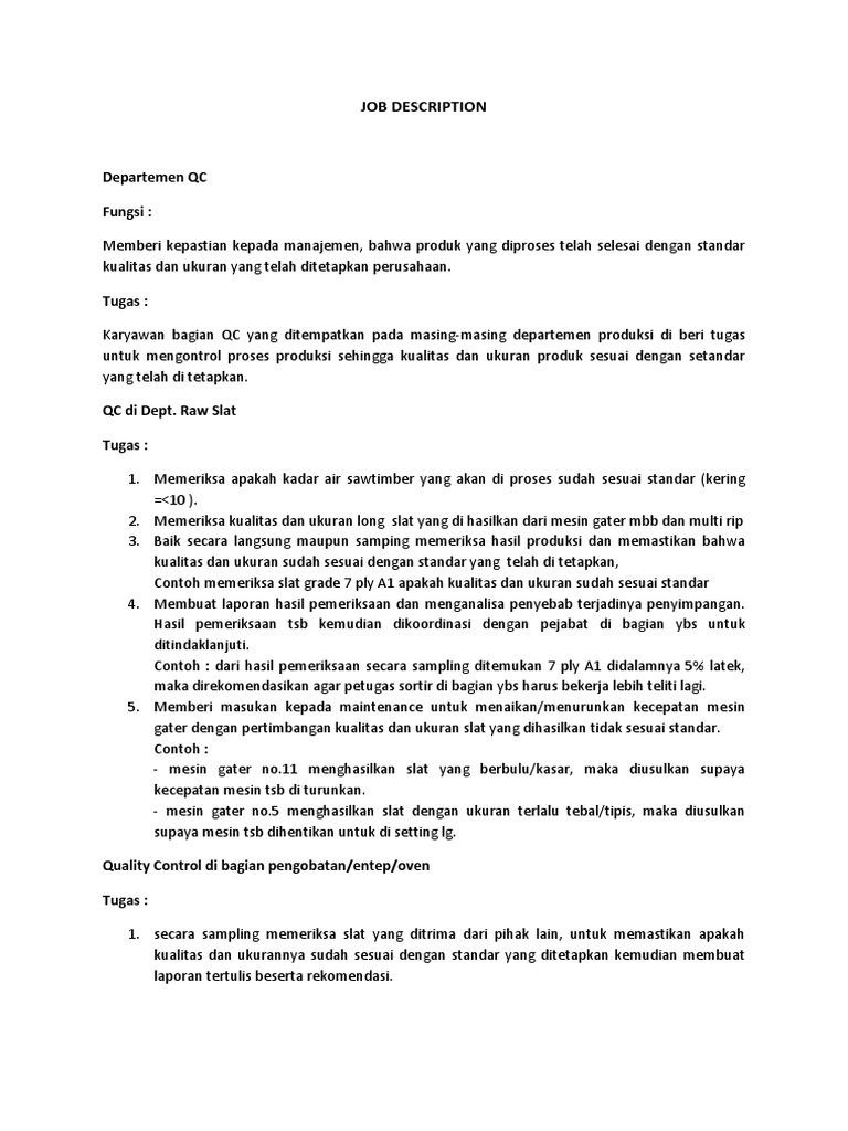 Deskripsi Pekerjaan Quality Control | PDF | Griya & Taman | Komputer