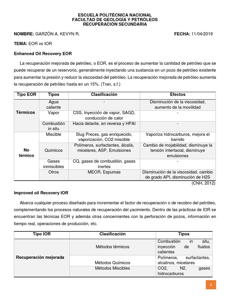 EOR Vs IOR | PDF | Petróleo | Química