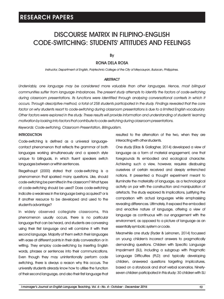 Factors Influencing Code-Switching in the Classroom | PDF | Multilingualism | Language Education