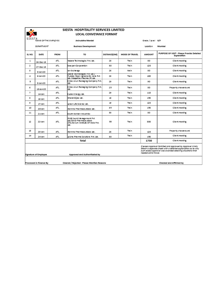 LOCAL CONVEYANCE FORMAT - January | PDF | Chemistry | Business