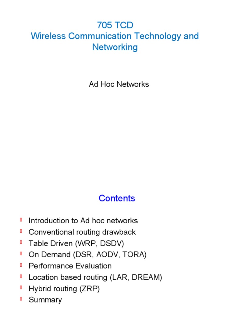 705 TCD AdHocNet Brief | PDF | Wireless Ad Hoc Network | Routing