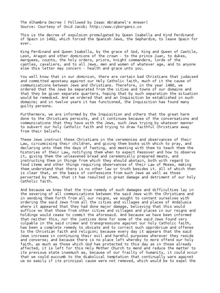 The Alhambra Edict - The Expulsion of The Jews From Spain | PDF ...