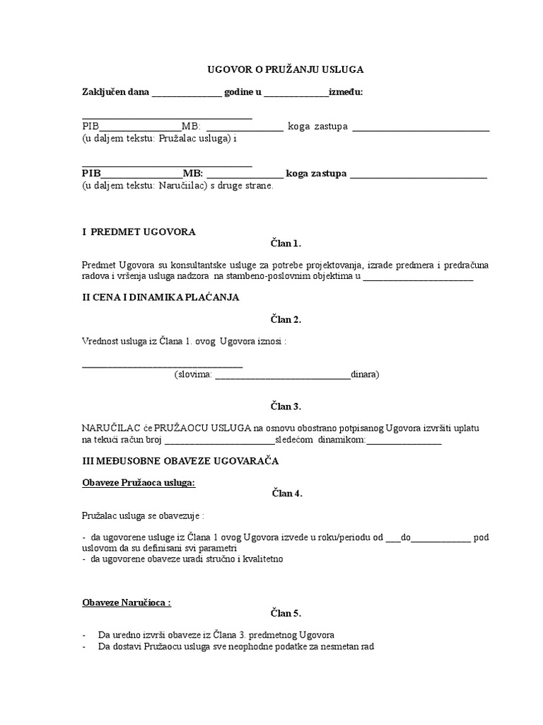 Ugovor o Pružanju Usluga | PDF