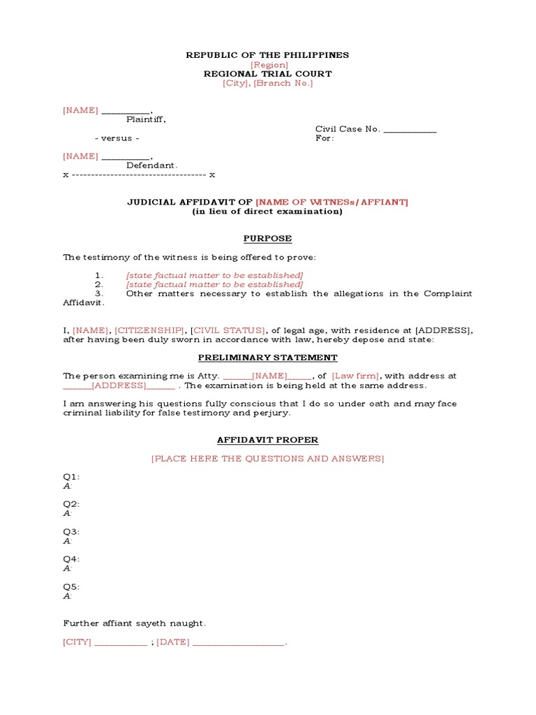 Judicial Affidavit Sample Philippines | PDF | Affidavit | Perjury