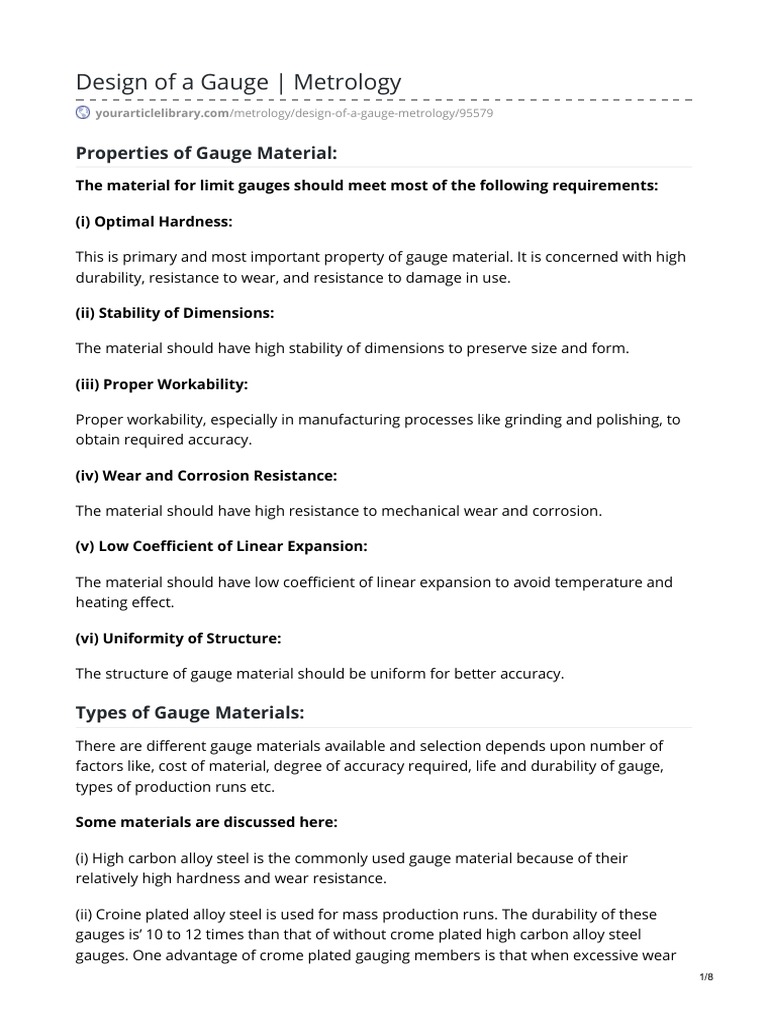 Design of A Gauge Metrology | Download Free PDF | Engineering Tolerance ...