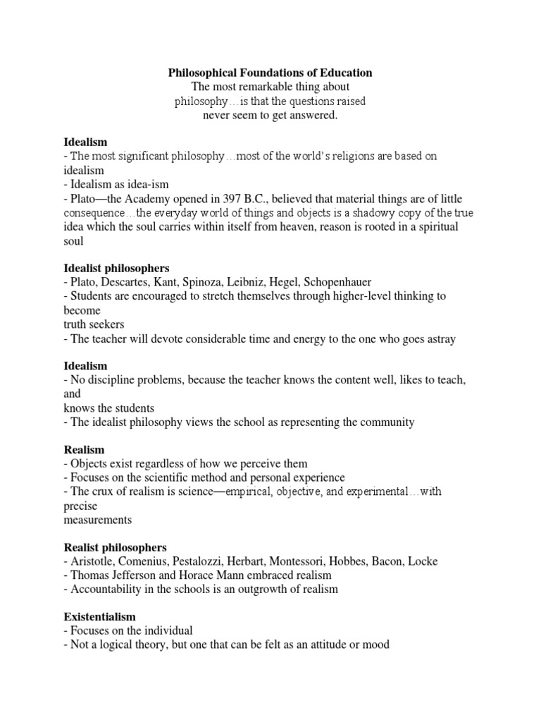 Philosophical Foundations of Education | PDF | Idealism | Pragmatism