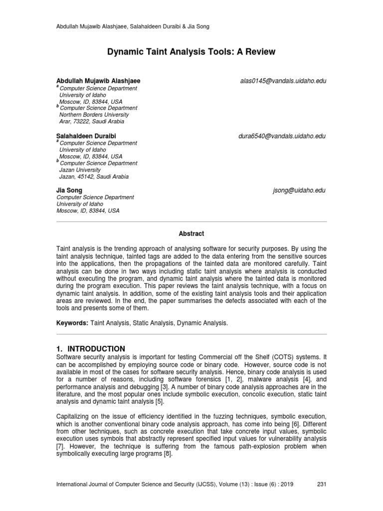 Dynamic Taint Analysis Tools: A Review | PDF | Internet Of Things | Cloud Computing