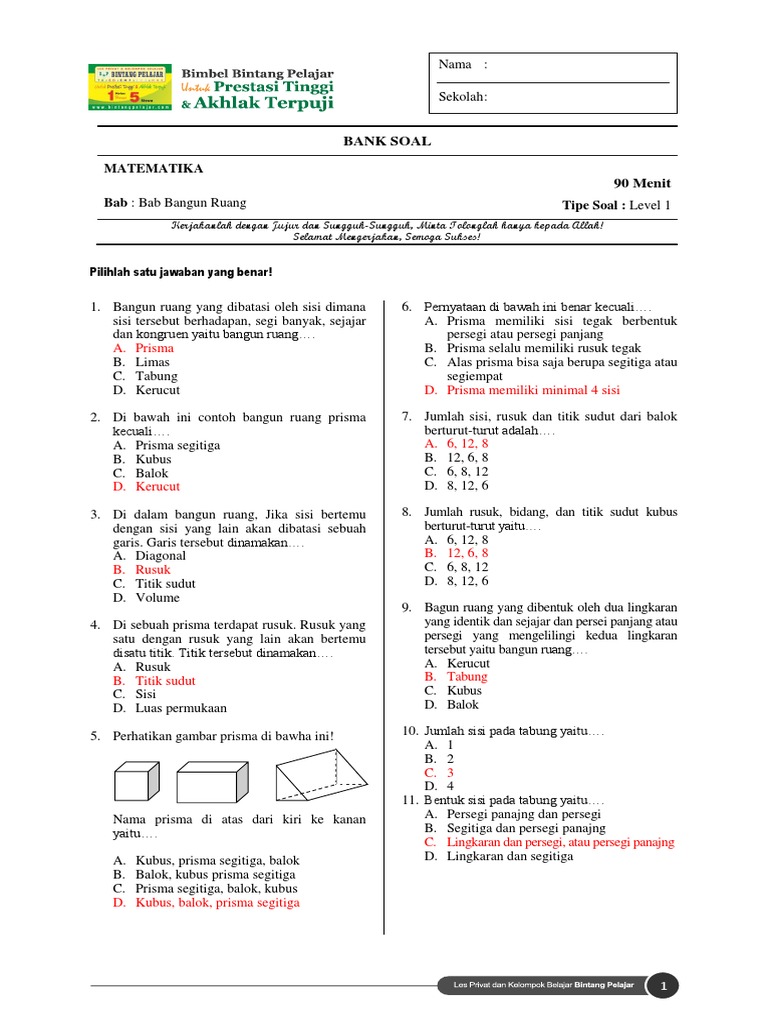 Latihan Soal MTK Kelas 6 Bangun Ruang | PDF