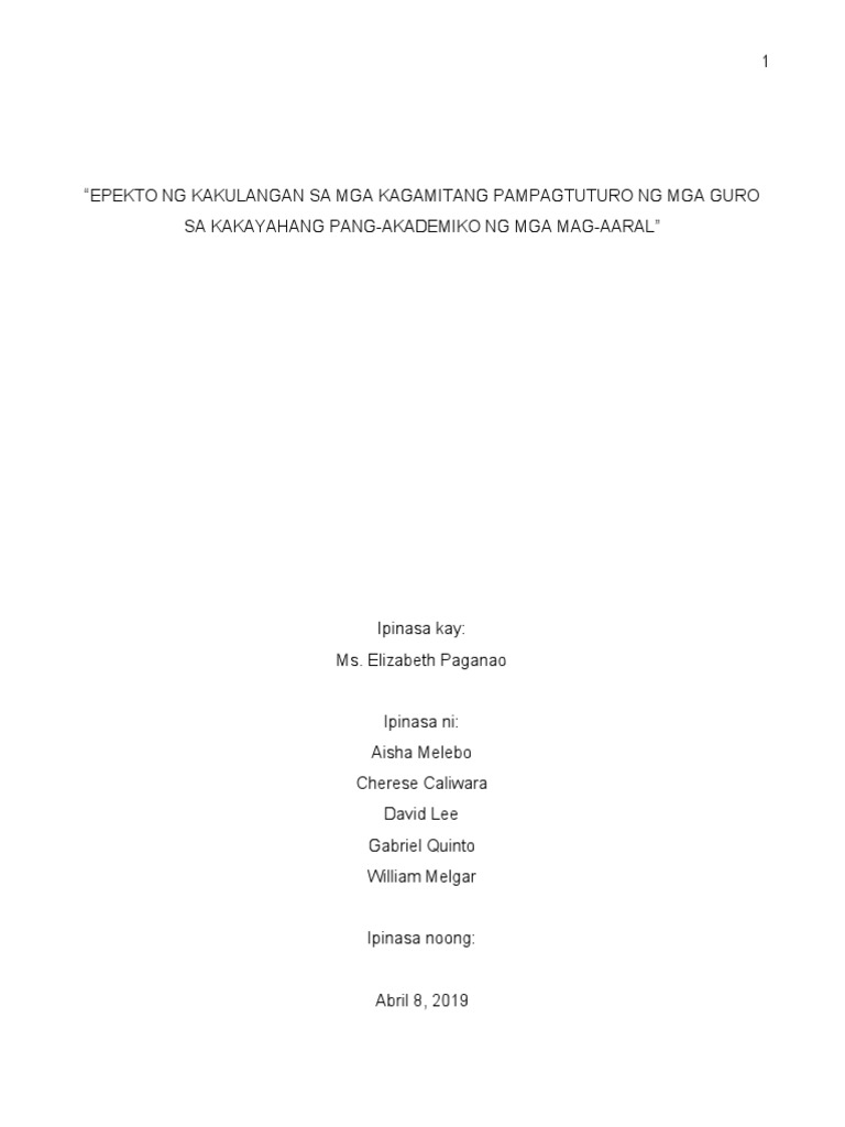 Epekto NG Kakulangan Sa Mga Kagamitang Pampagtuturo NG Mga Guro Sa ...