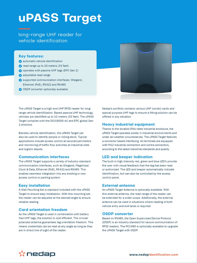 uPASS Target - Datasheet - EN - v2.1 | PDF | Radio Frequency Identification | Telecommunications