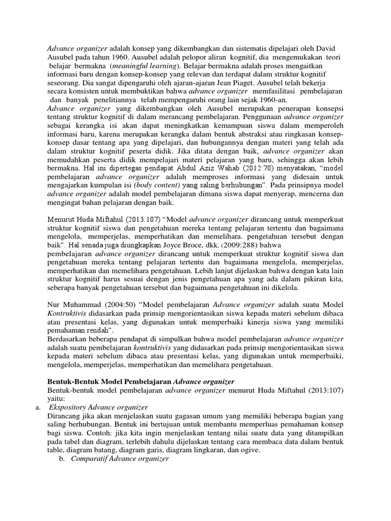 Advance Organizer Adalah Konsep Yang Dikembangkan Dan Sistematis ...