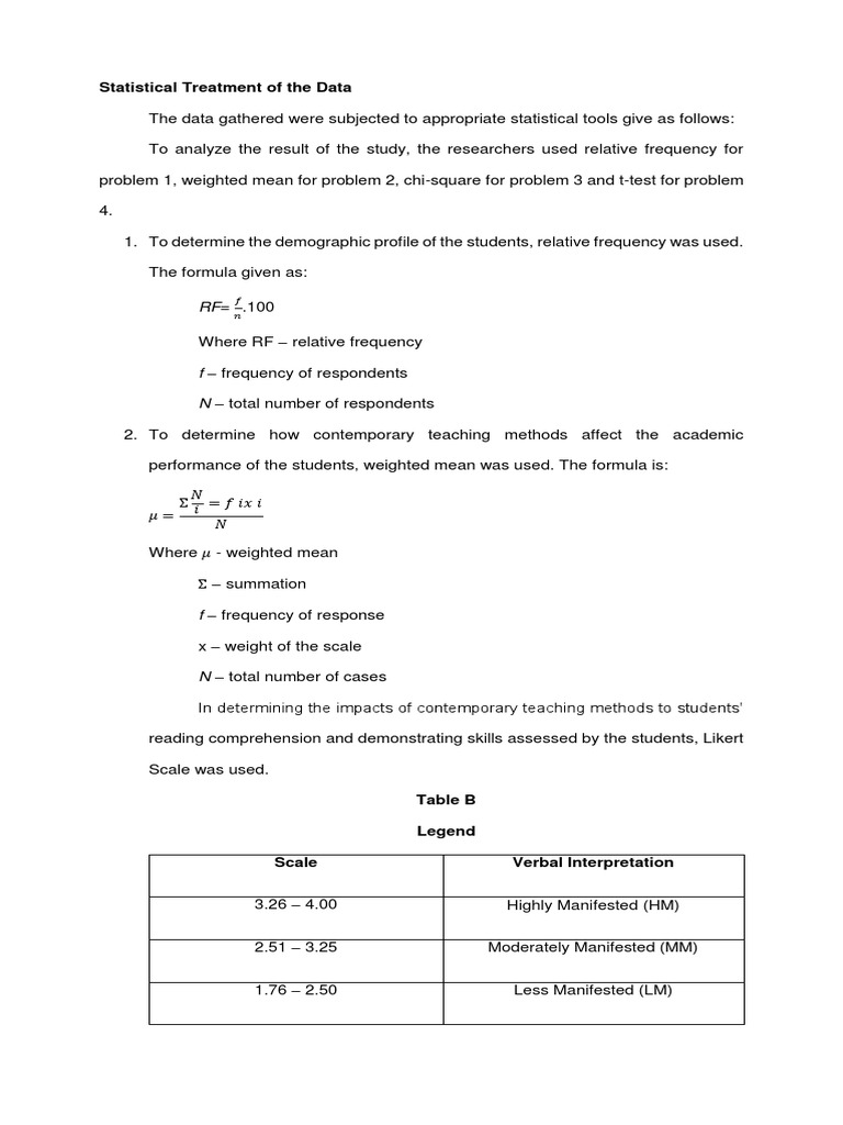 Statistical Treatment of The Data | PDF | Teaching Methods & Materials