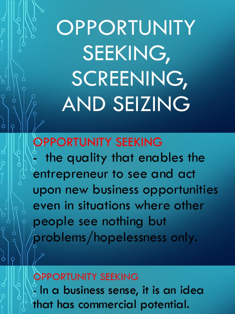 Lesson 3 OPPORTUNITY SEEKING P1 | PDF | Entrepreneurship | Supply Chain