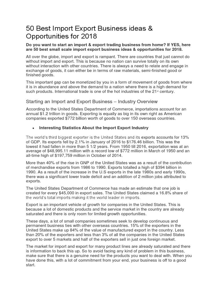 50 Best Import Export Business Ideas | PDF | Cargo | Insurance