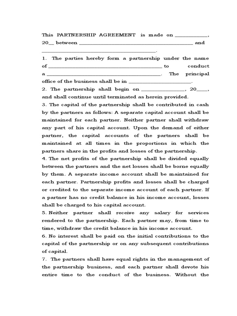 Business Partnership Agreement Template | PDF | Partnership ...