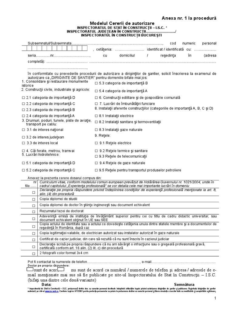 MODEL Cerere de Autorizare DIRIGENTIE | PDF
