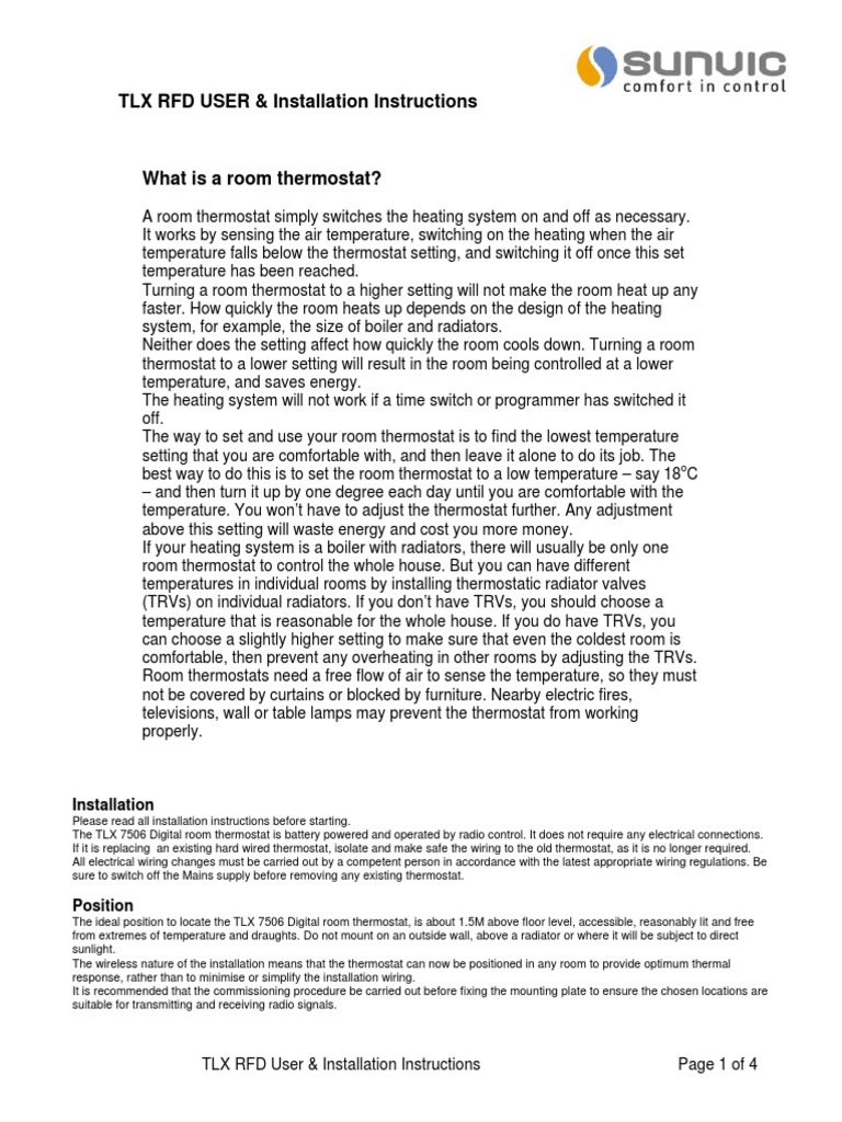 TLX RFD User Installation Instructions PDF | PDF | Thermostat | Radio