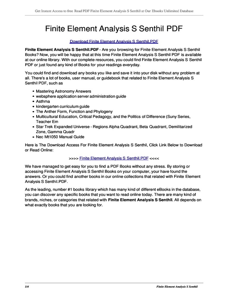 Finite Element Analysis S Senthil | PDF | E Books | Libraries