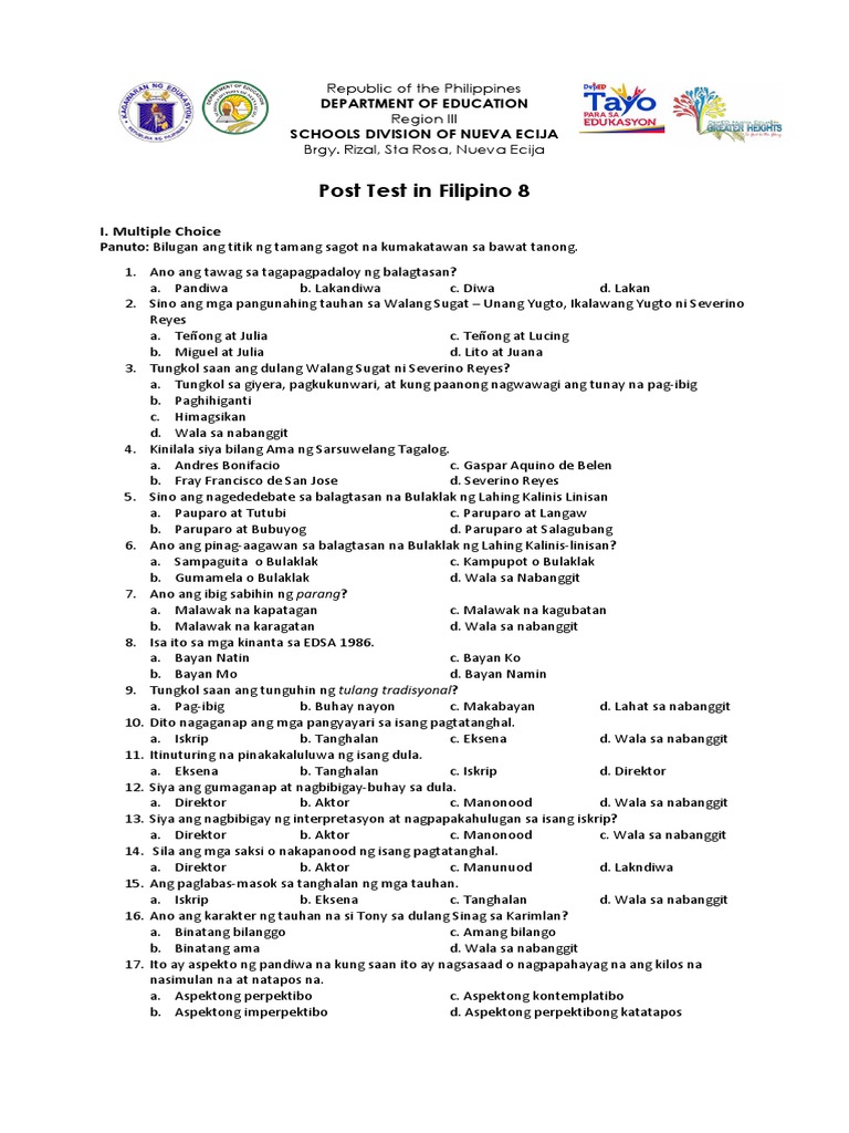 Post Test Filipino 8 | PDF
