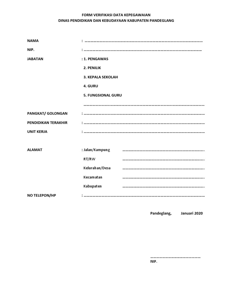 Form Verifikasi Data Kepegawaian-Word | PDF