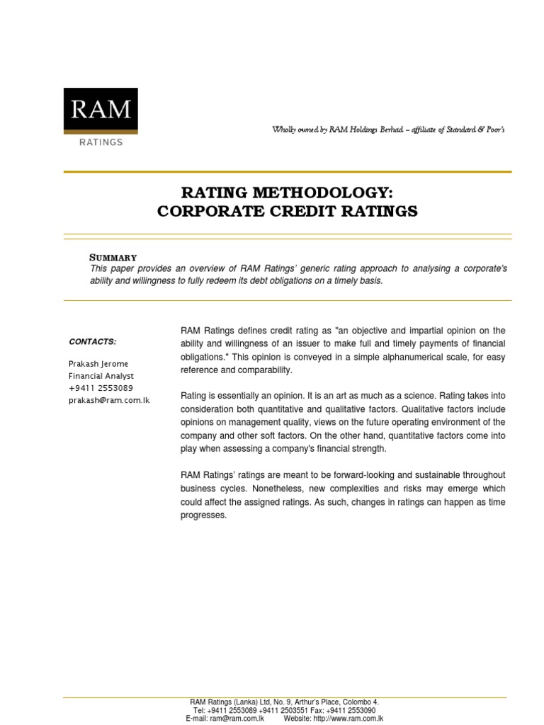 Rating Methodology: Corporate Credit Ratings: Wholly Owned by RAM ...