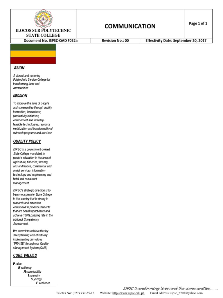 ISPSC Vision and Mission Statement | PDF | Career & Growth | Business