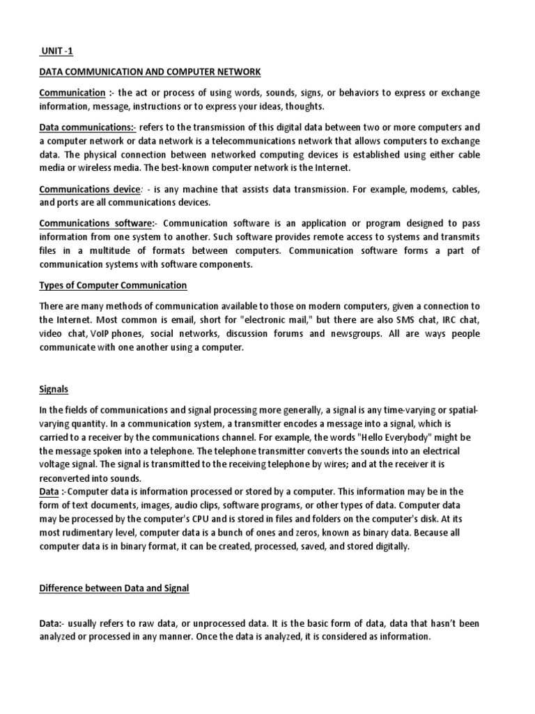 Unit 1 DCCN | PDF | Modulation | Multiplexing