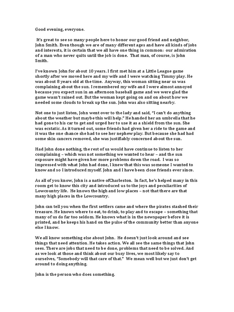 Friend Tribute Speech Example PDF | PDF