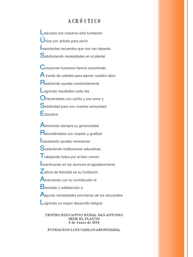 Acróstico de Solidaridad Educativa | PDF | Relaciones personales ...