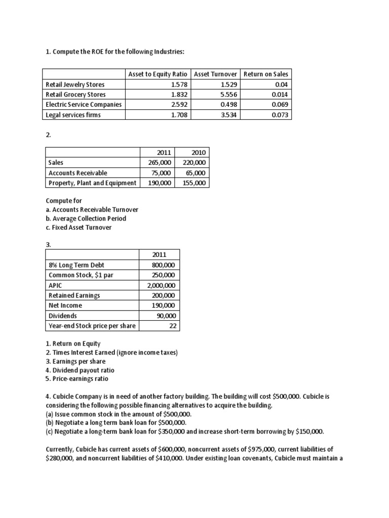 Comprehensive practice problems covering calculation of financial ...