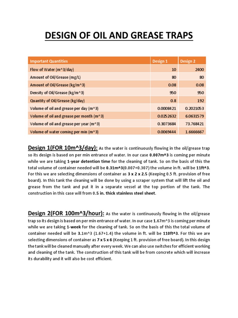 DESIGN OF OIL AND GREASE TRAPS Calculations | PDF | Petroleum | Density