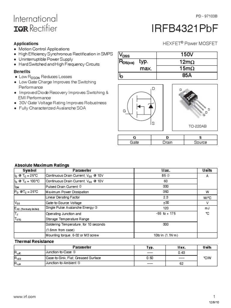 Irfb 4321 PBF | PDF | Field Effect Transistor | Diode