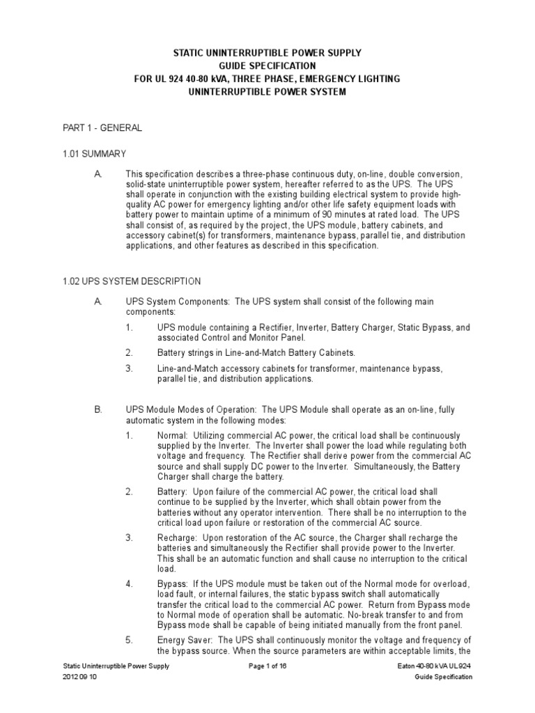 UPS Guide Specification for Emergency Lighting | PDF | Power Inverter ...