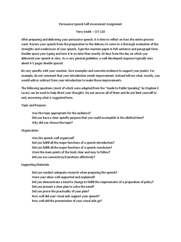 Self Assessment For Persuasive Speech | PDF | Evaluation | Epistemology