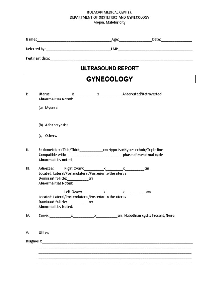Gynecology and Obstetrics Ultrasound Report | PDF | Uterus | Obstetrics