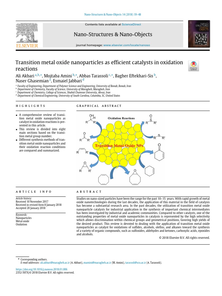 Transition Metal Oxide Nanoparticles As Efficient Catalysts in ...
