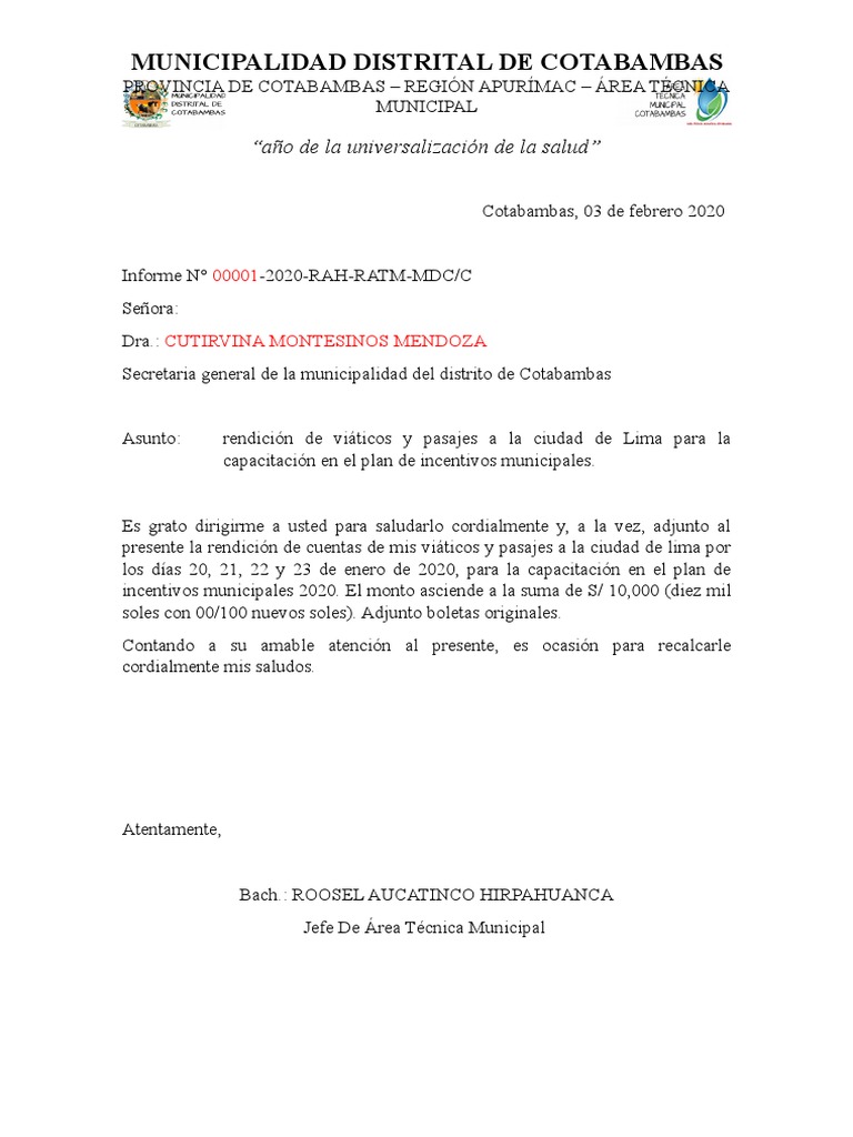 Informe N°1 de Viaticos | PDF