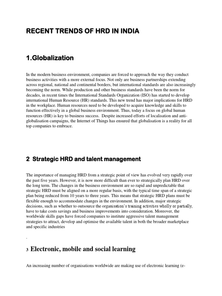 Recent Trends of HRD in India | PDF | Educational Technology | Human ...