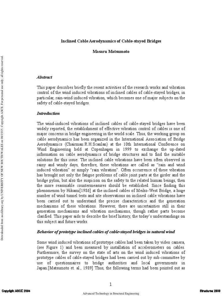 Inclined Cable Aerodynamics of Cable-Stayed Bridges | PDF | Vortices ...
