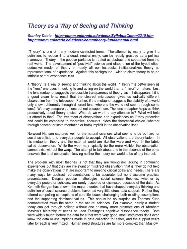 Deetz's Theory: A Lens for Understanding | PDF | Theory | Communication